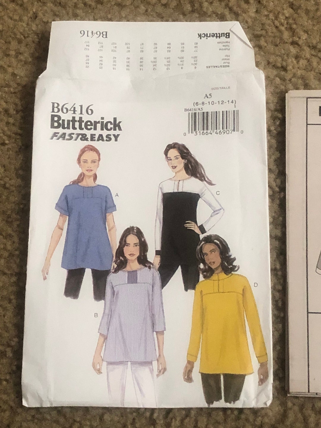 Butterick 6416 Misses Tunic Loose Fitting Pullover Top Women Clothing ...
