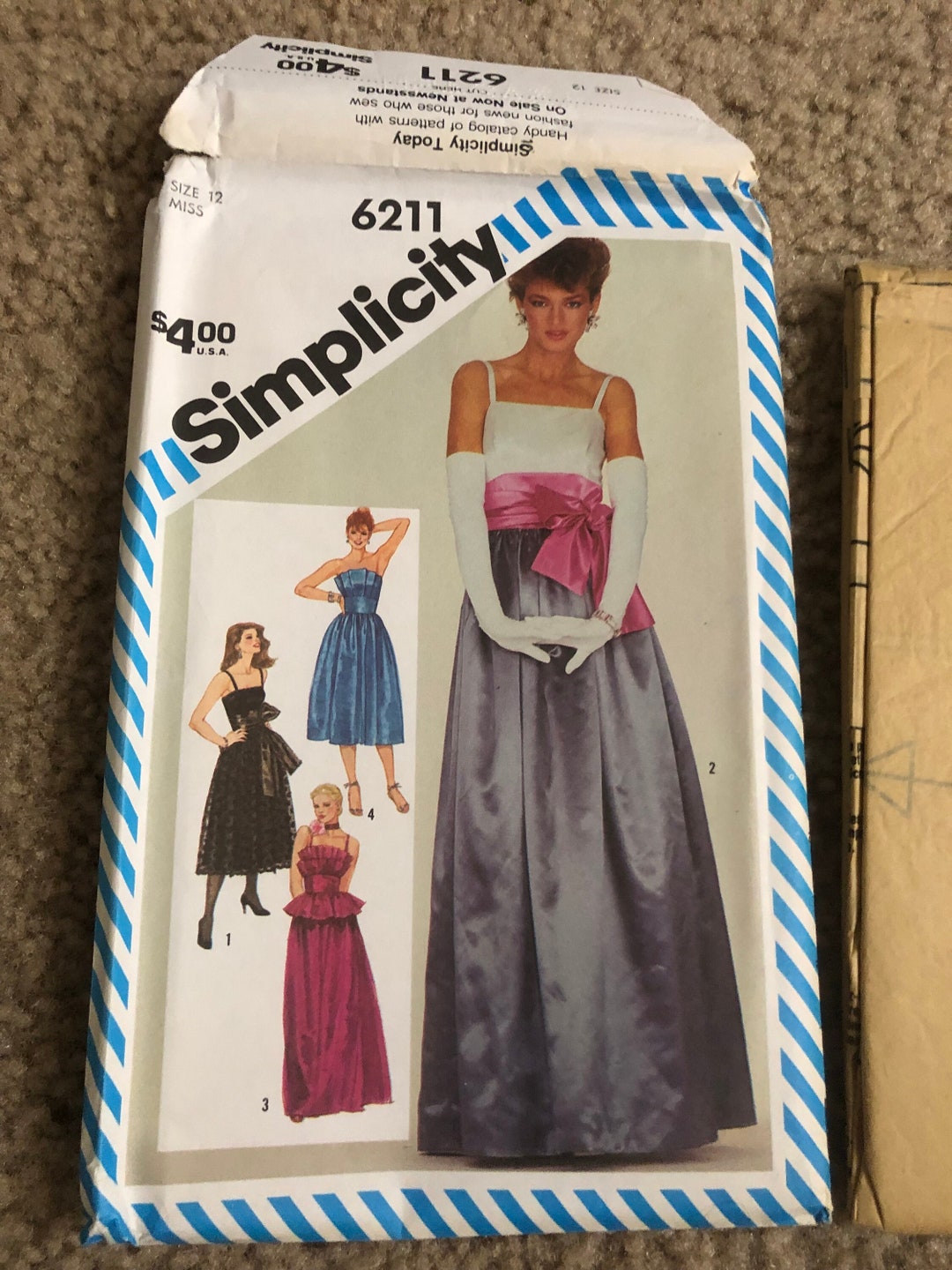 Simplicity 6211 Misses Fitted Evening Dress in Two Lengths and Sash Sz ...