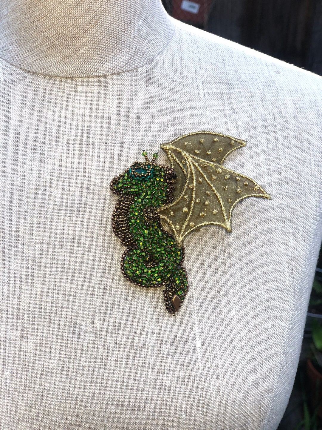 Handmade Beaded 3d Dragon Embroidered Brooch Handcrafted Beadwork ...