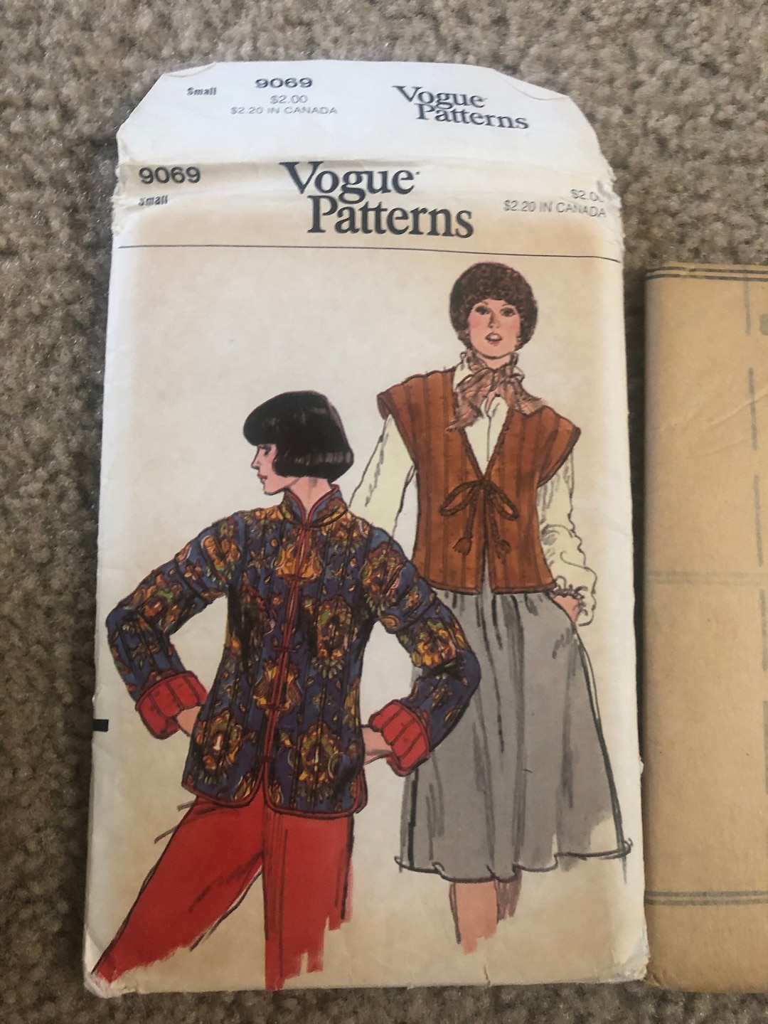 Vogue 9069 Misses Jacket and Vest Loose Fitting Quilted Kimono Sz Small ...