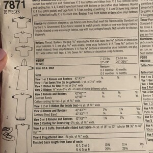 Simplicity 7871 Babies Kimonos and Bootees Baby Sz A 0-3-6 M Uncut ...