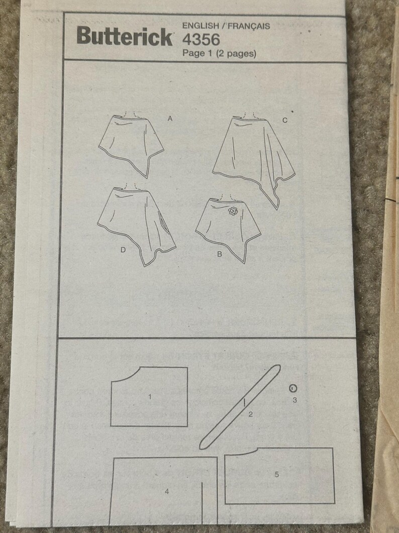 Butterick 4356 Overlay Shoulder Cover up Poncho Capelet Capes Shawls ...