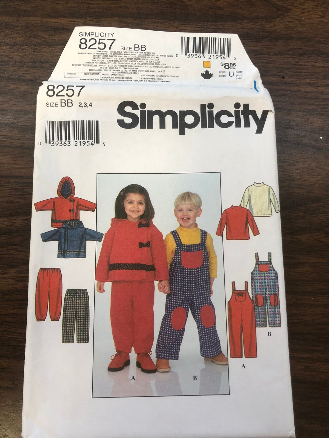 Simplicity 8257 Toddlers' Overalls Lined Jacket Pants Knit Top Kids Sz 2-3-4 Uncut Children's ...