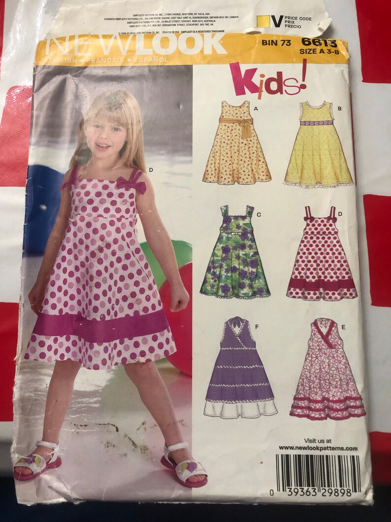 New Look 6613 Children's A Line Sleeveless Sundresses W/ Raised Waist ...