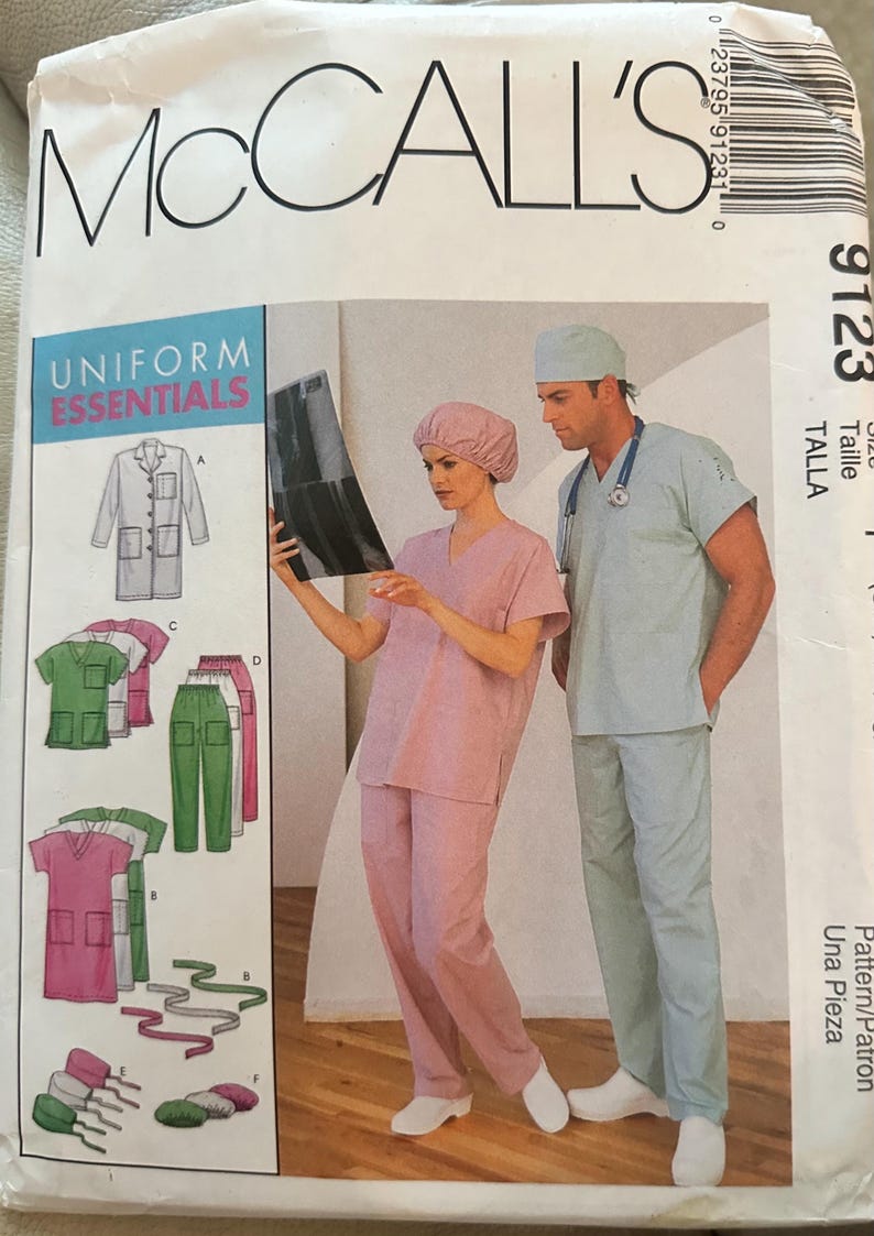 Mccalls 9123 M6107 Misses and Mens Lab Coat Dress Top Pull-on Pants ...