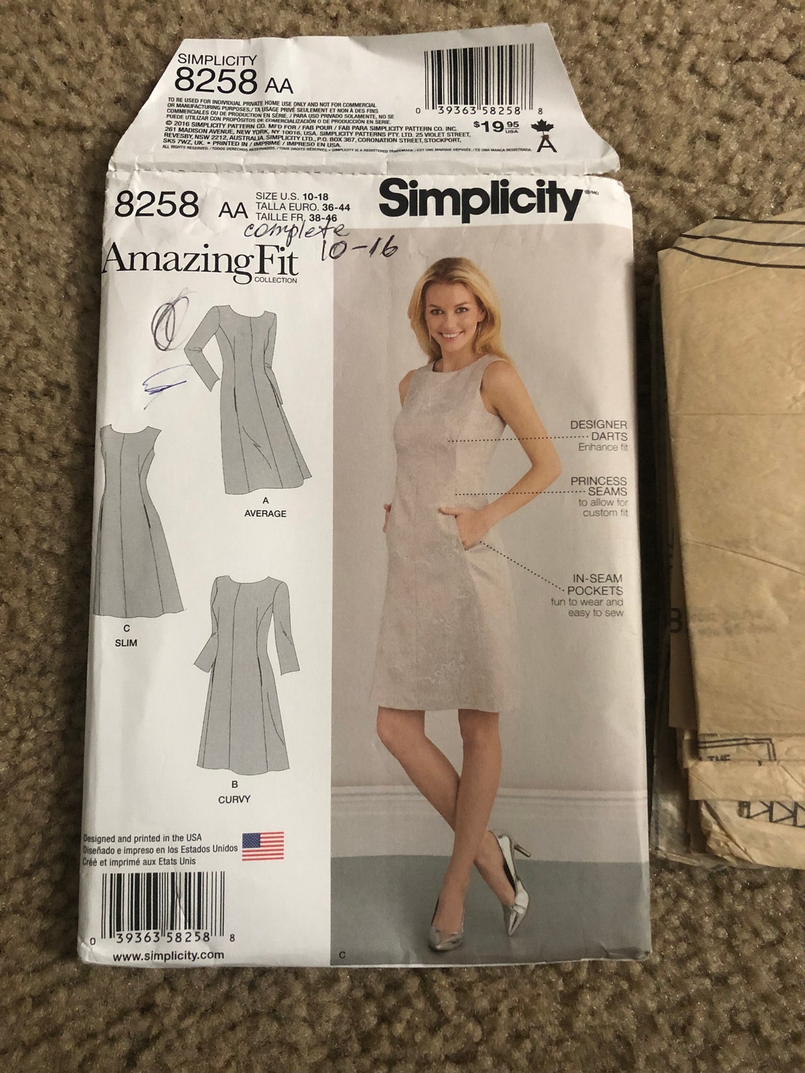 Simplicity 8258 Amazing Fit Collection Misses Sheath Dress Sz 10-12-14 ...