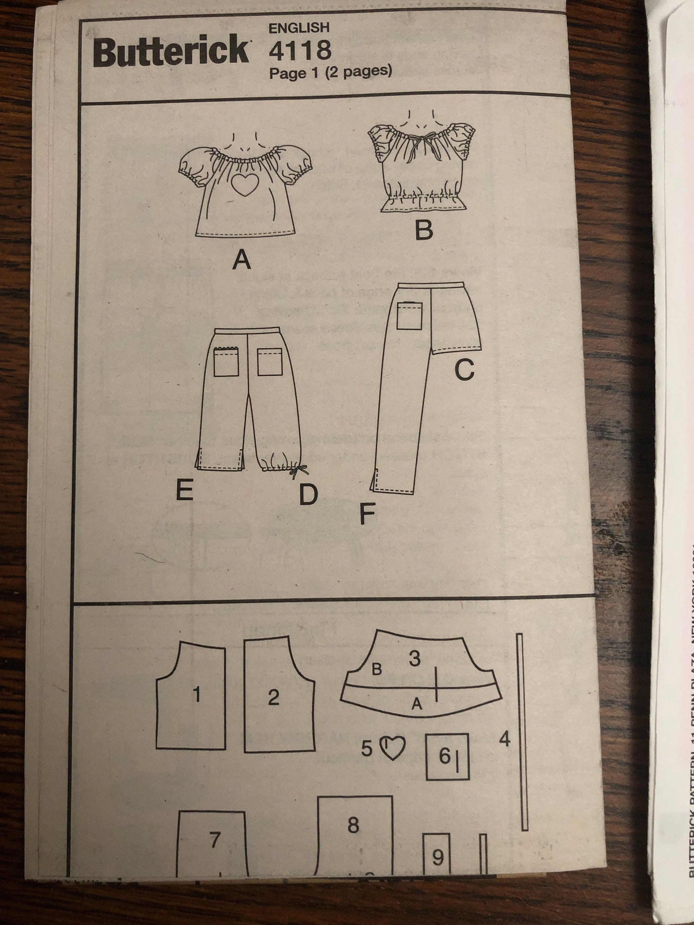 Butterick 4118 Girls Top, Pants, and Shorts Pattern, Kids Sz 6-7-8 Easy ...