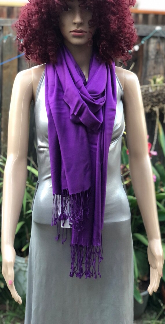 Purple women shoulder cover shawl, Fringed long neck … - Gem