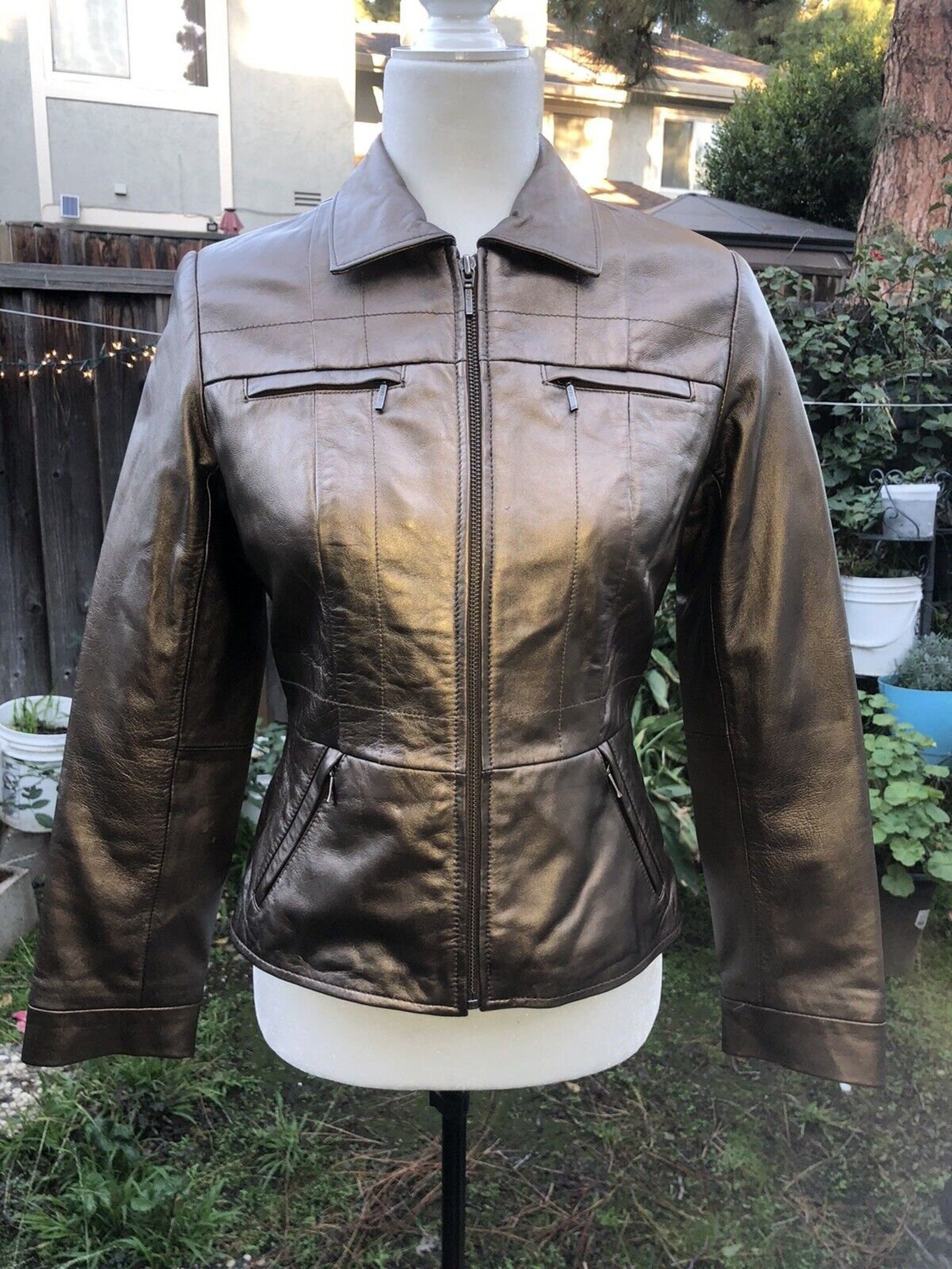 Metalic Gold Bronze Soft Genuine Leather Crop Top Jacket Women Clothing ...