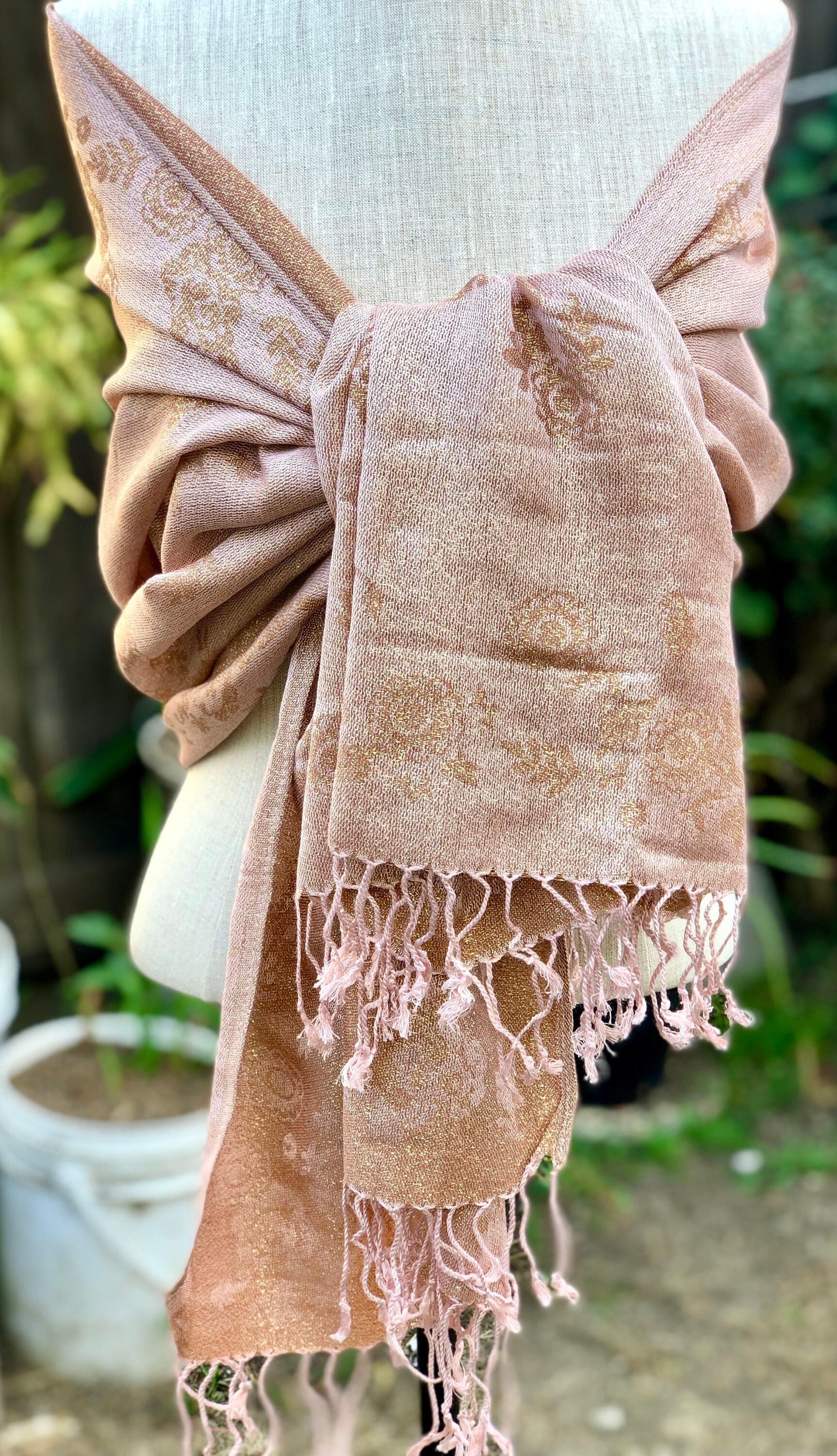 Fringed Shimmer Long Neck Scarf for Women Formal Evening Shoulder Cover ...