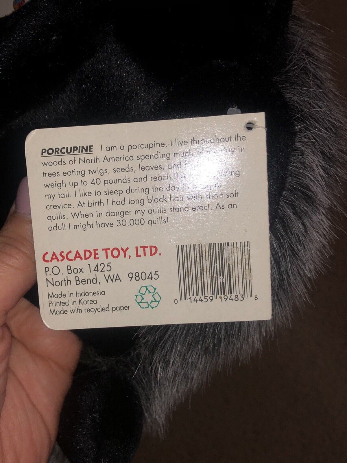 Porcupine Full Body Hand Puppet Plush Stuffed Animal Toy 14 Long ...