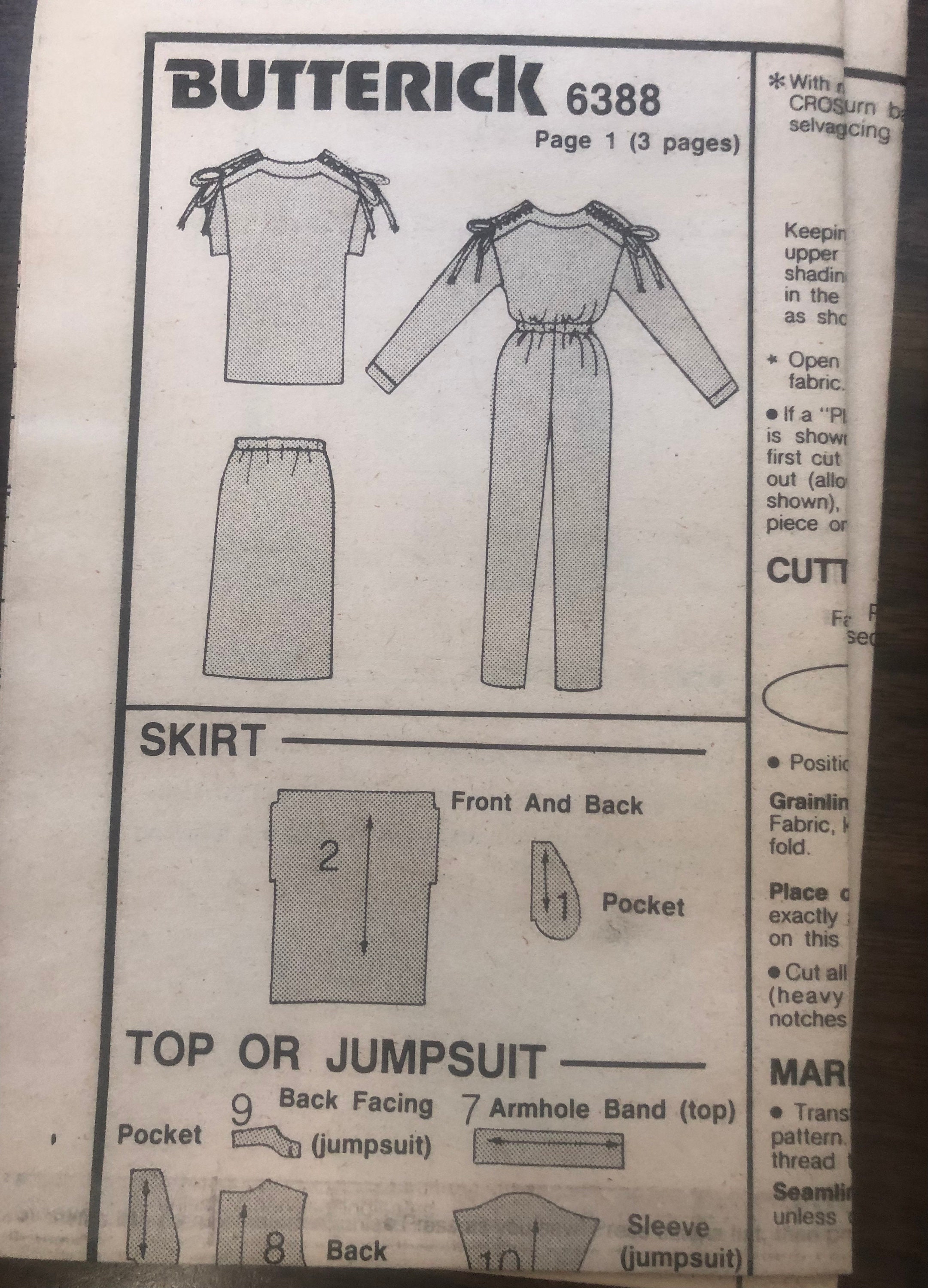 Butterick 6388 Misses Jumpsuit, Top & Skirt, Shoulder Lace up Open Back ...