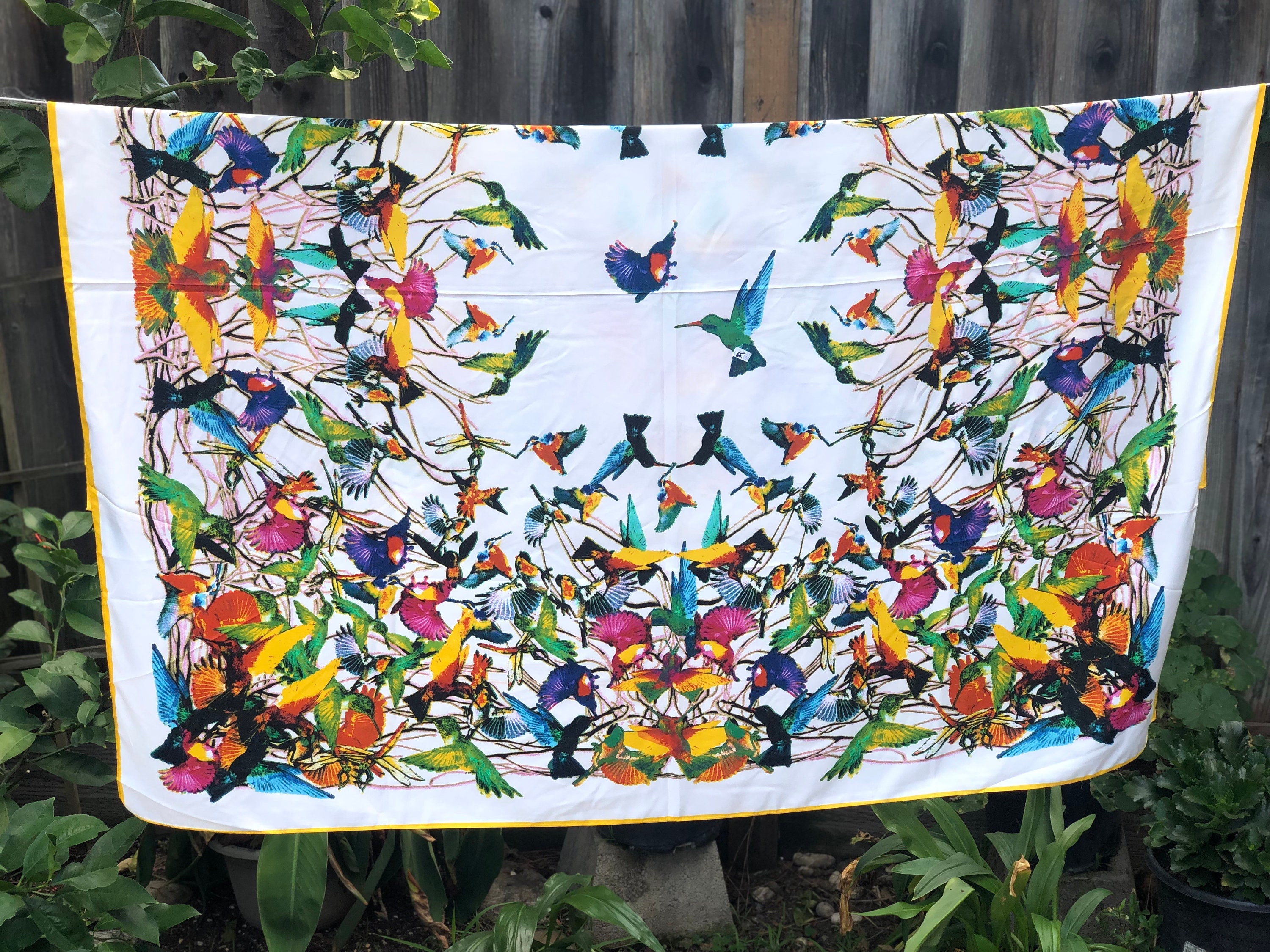 Big Square Silk Shoulder Cover Wrap Shawl With Hummingbirds Art Deco ...