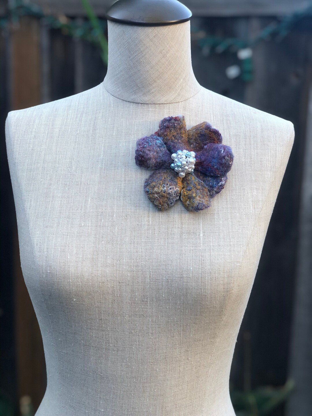 Wearable Art Fabric Big Flower Pin One of a Kind Wool Felted Fantasy ...