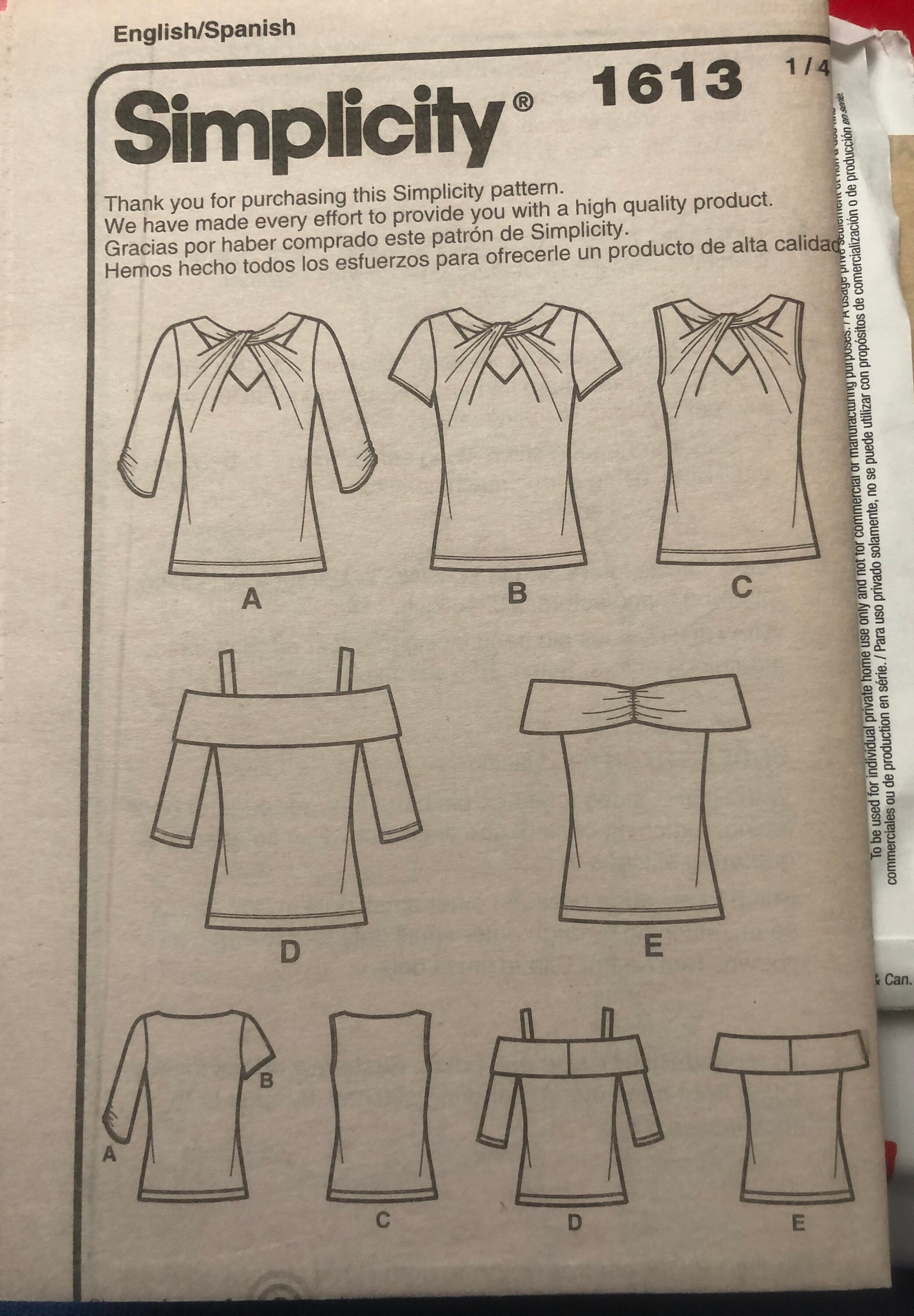 Simplicity 1613 Misses Knit Top, off Shoulder Tops Size 4-6-8-10-12 ...