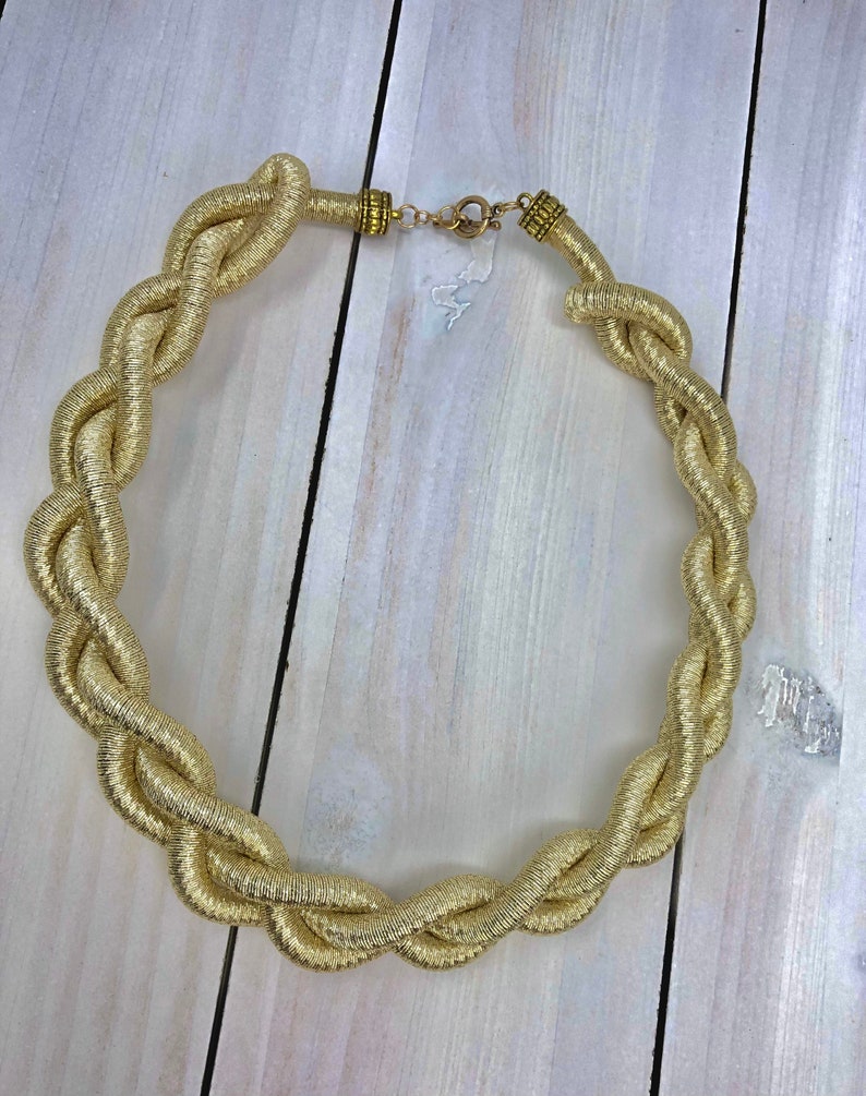 Gold Textured Cord Chunky Braided Choker Big Bold Short Necklace ...
