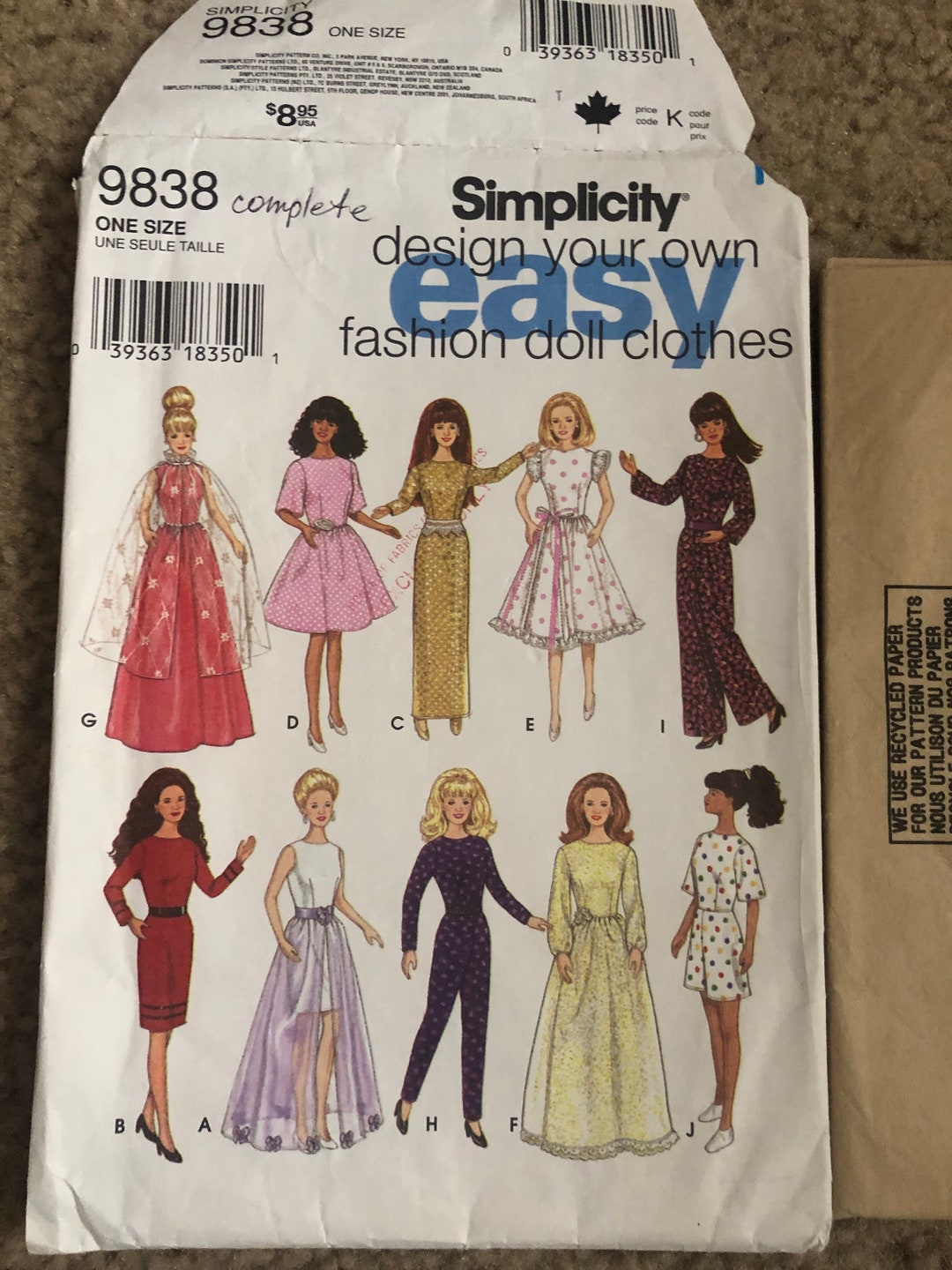 Simplicity 9838 Design Your Own Doll Clothes Fashion Wardrobe for 11 1/ ...