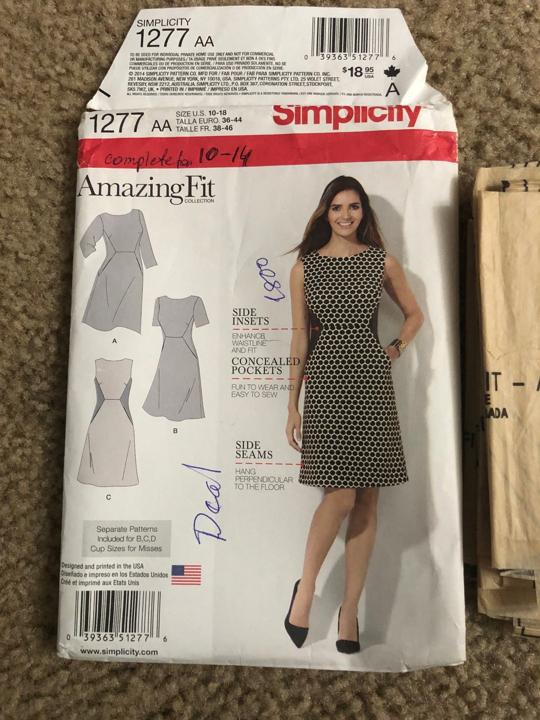 Simplicity 1277 Amazing Fit Collection Misses Dress W B,C,D,DD Cup ...