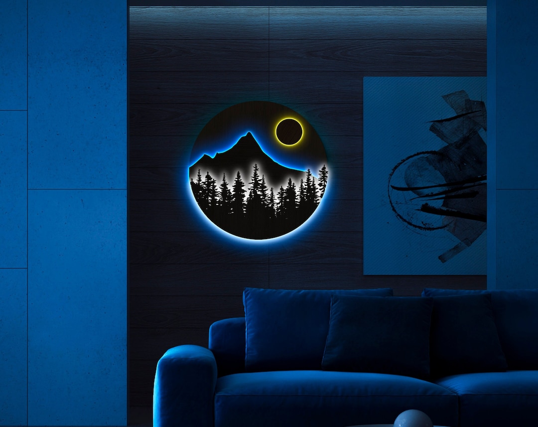 Mountains Wood Wall Art With Led, Mountan Neon Sign, Mountain Led Sign ...