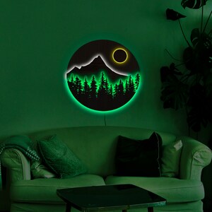 Mountains Wood Wall Art With Led, Mountan Neon Sign, Mountain Led Sign ...