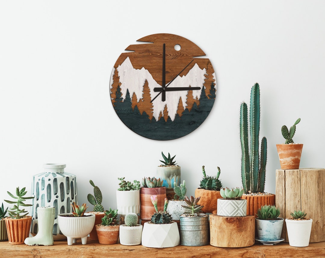 Mountain Wall Clock,forest Wood Clock,mountain Wall Decor,nature Wall ...