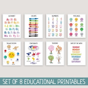Set of 6 Educational Preschool Print Posters, Classroom Decor, Solar ...