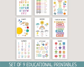 Set of 6 Educational Preschool Print Posters, Classroom Decor, Solar ...