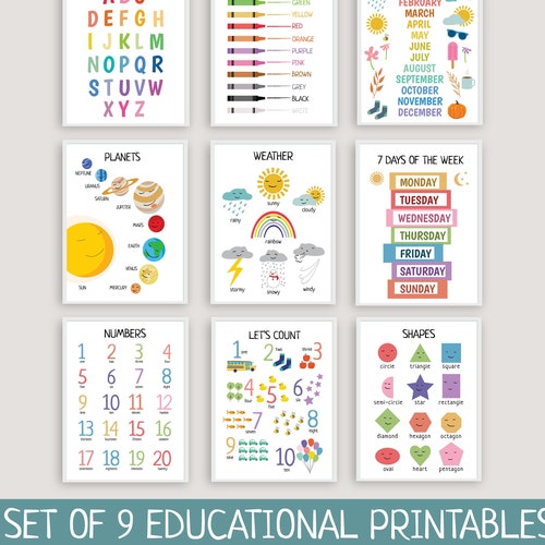 Set of 9 Educational Preschool Print Posters Classroom Decor - Etsy