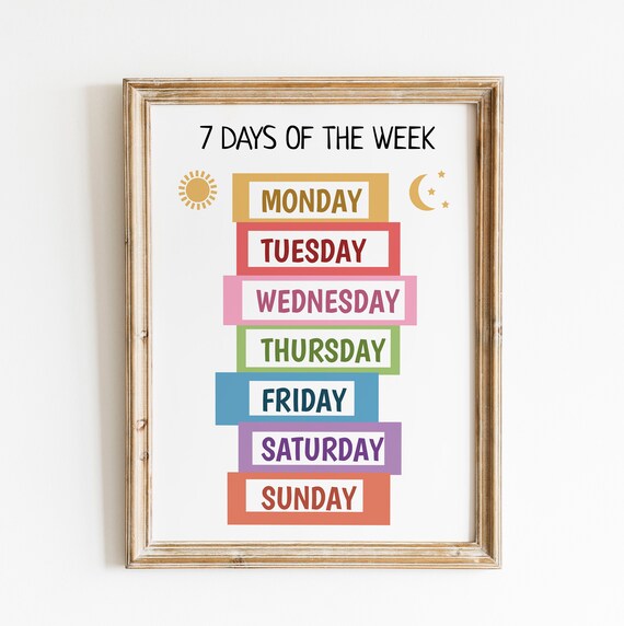 Preschool Days of the Week Printable Wall Art Classroom | Etsy
