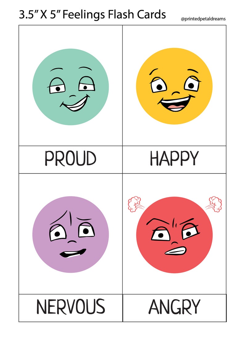 Printable FEELINGS Flashcards, Educational Preschool Learning ...