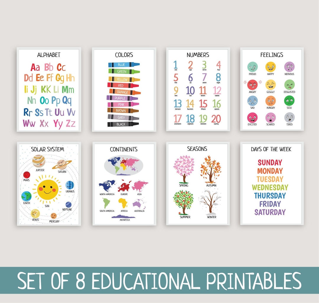 Set of 8 Educational Preschool Kids Printables, Alphabet, Planets ...
