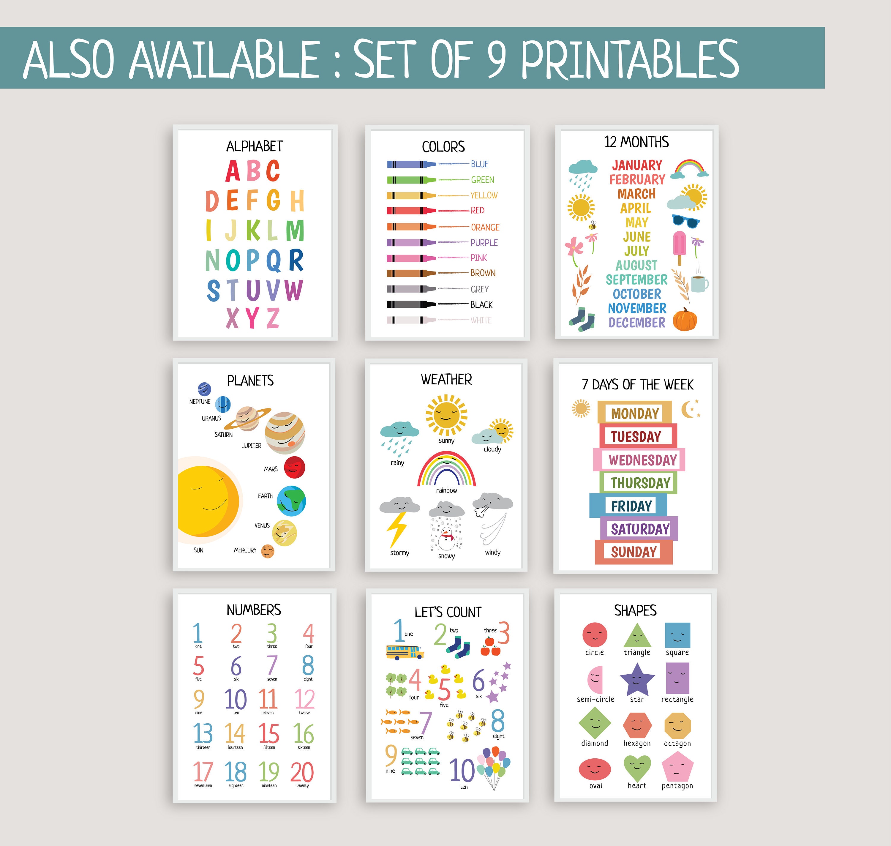 Preschool Numbers 1-20 Printable Wall Art Educational Preschool ...
