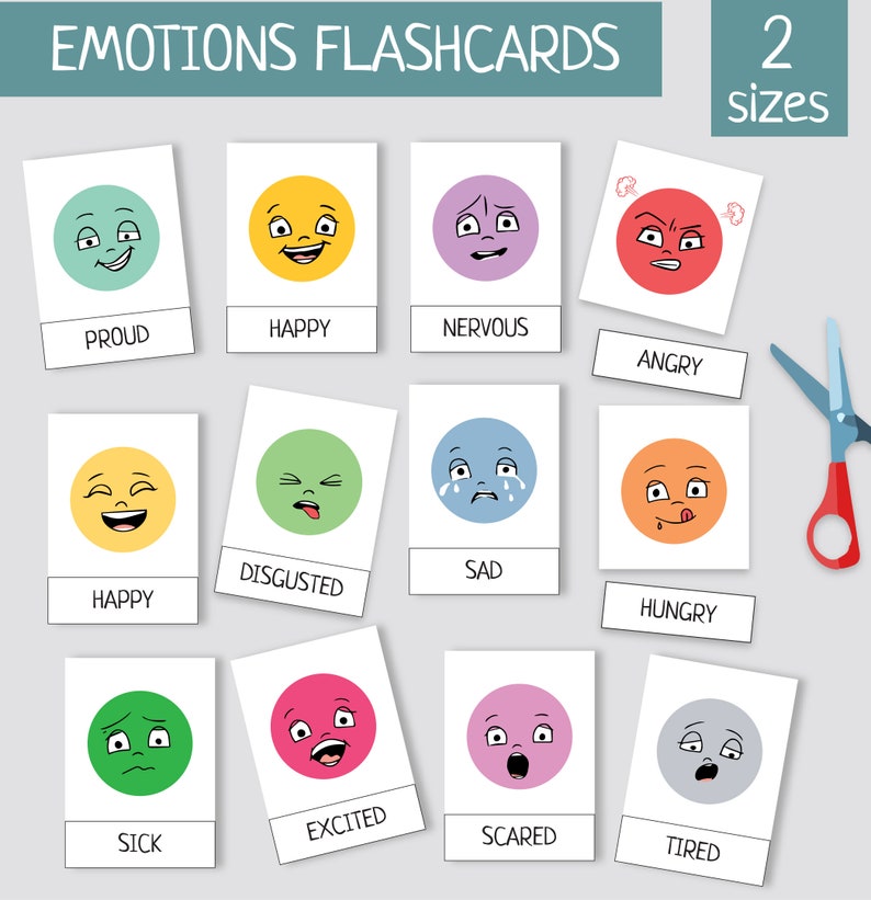 Printable FEELINGS Flashcards, Educational Preschool Learning ...