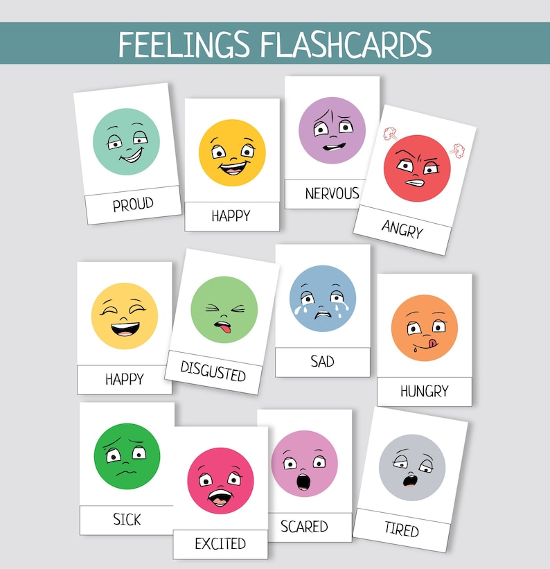 Printable FEELINGS Flashcards, Educational Preschool Learning ...