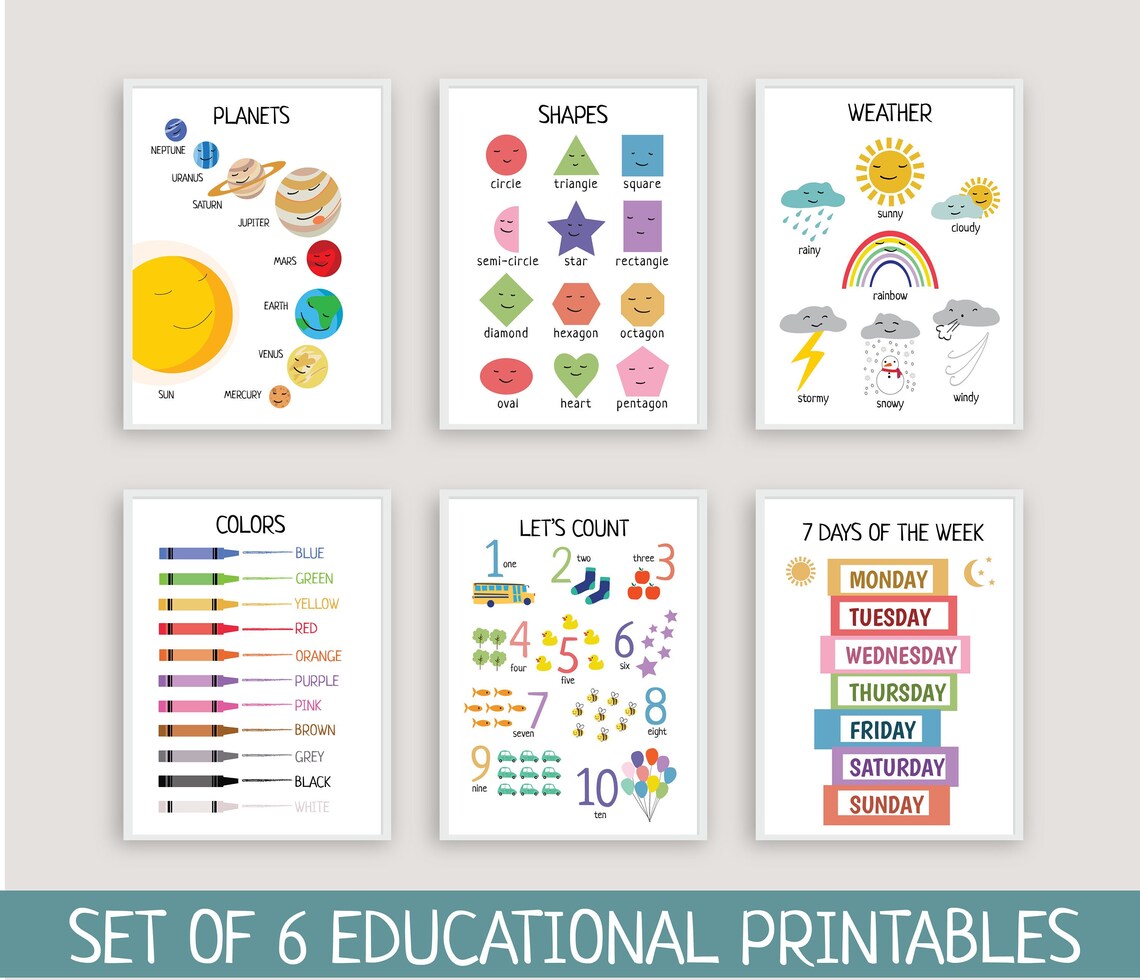 Set of 6 Educational Preschool Print Posters Classroom Decor - Etsy