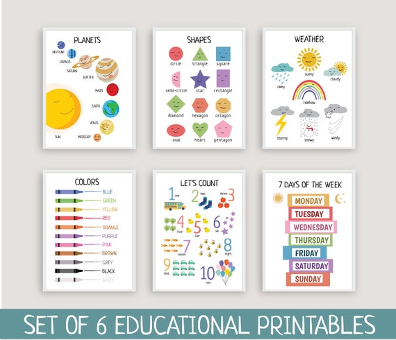 Set of 6 Educational Preschool Print Posters Classroom Decor - Etsy