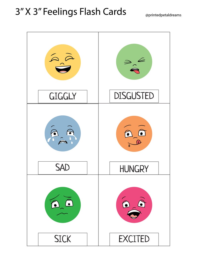 Printable FEELINGS Flashcards, Educational Preschool Learning ...