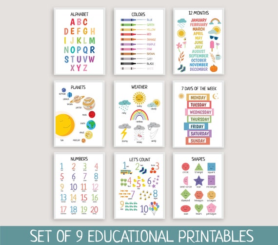 Set of 9 Educational Preschool Print Posters Classroom Decor - Etsy