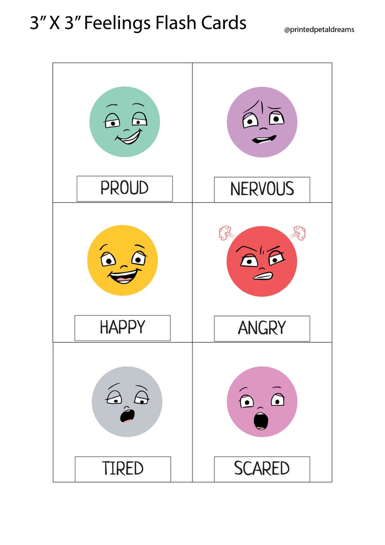 Printable FEELINGS Flashcards, Educational Preschool Learning ...