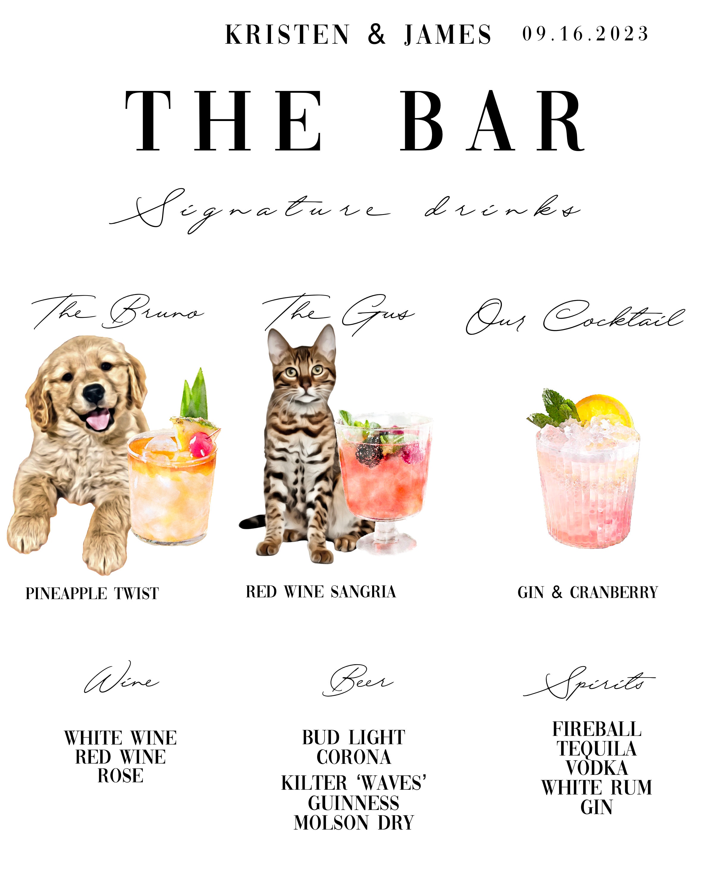 Pet Signature Cocktail. Wedding Bar Menu. - Etsy Canada