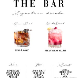 Bar Menu for Wedding or Special Event. Custom Made to Order. - Etsy Canada