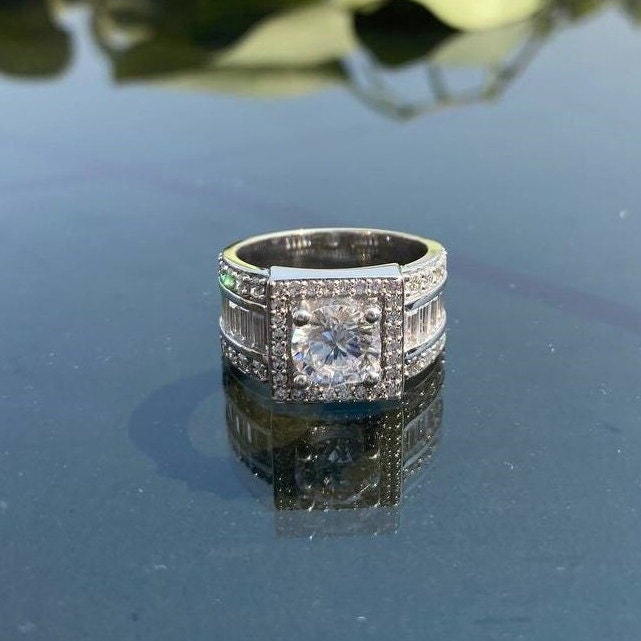 Men's Cocktail Ring, Men's Moissanite Ring, Silver Men's Ring, 1.5 Ct ...