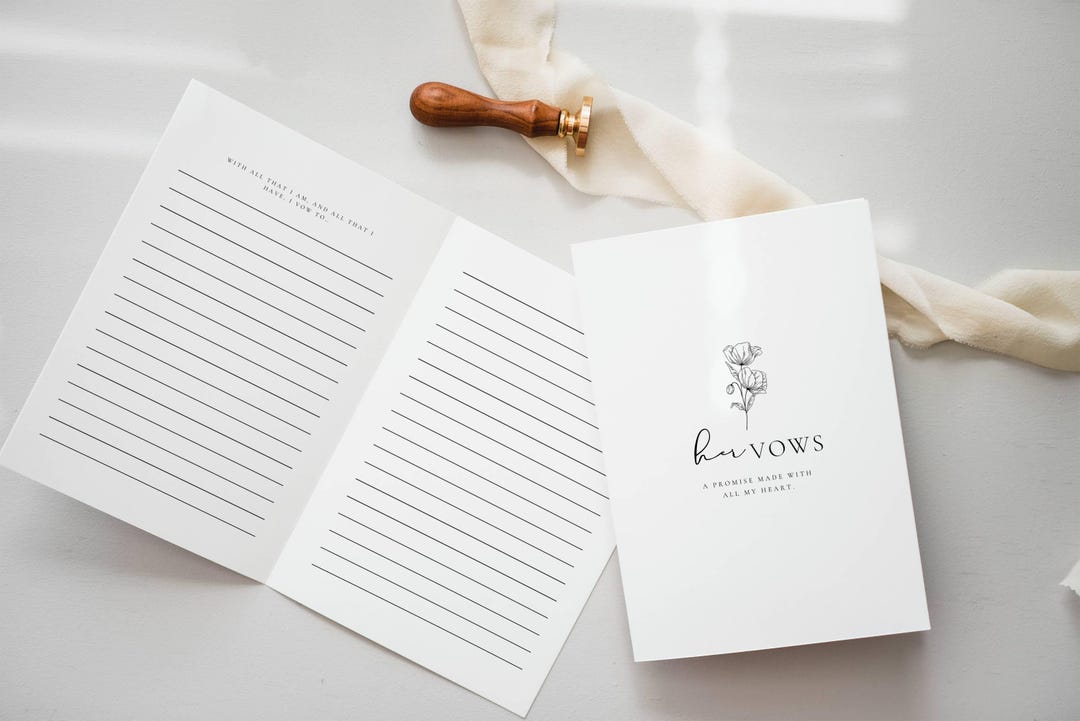 Alba Serenity Her Vows Template: Editable Minimalist Wedding Vows Card ...