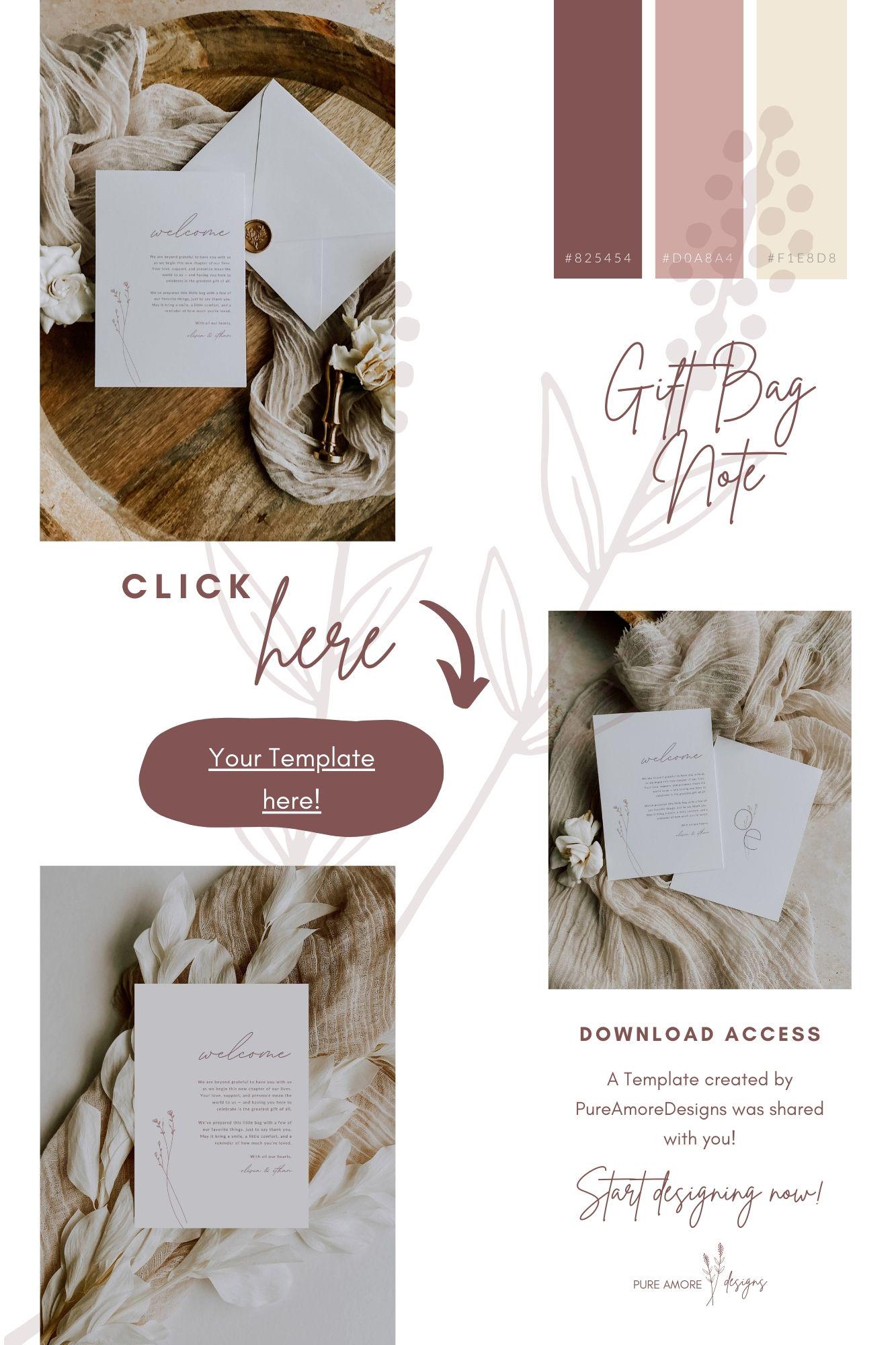 Wedding Gift Bag Note 5''x7'' | Editable Canva Template | Wedding ...