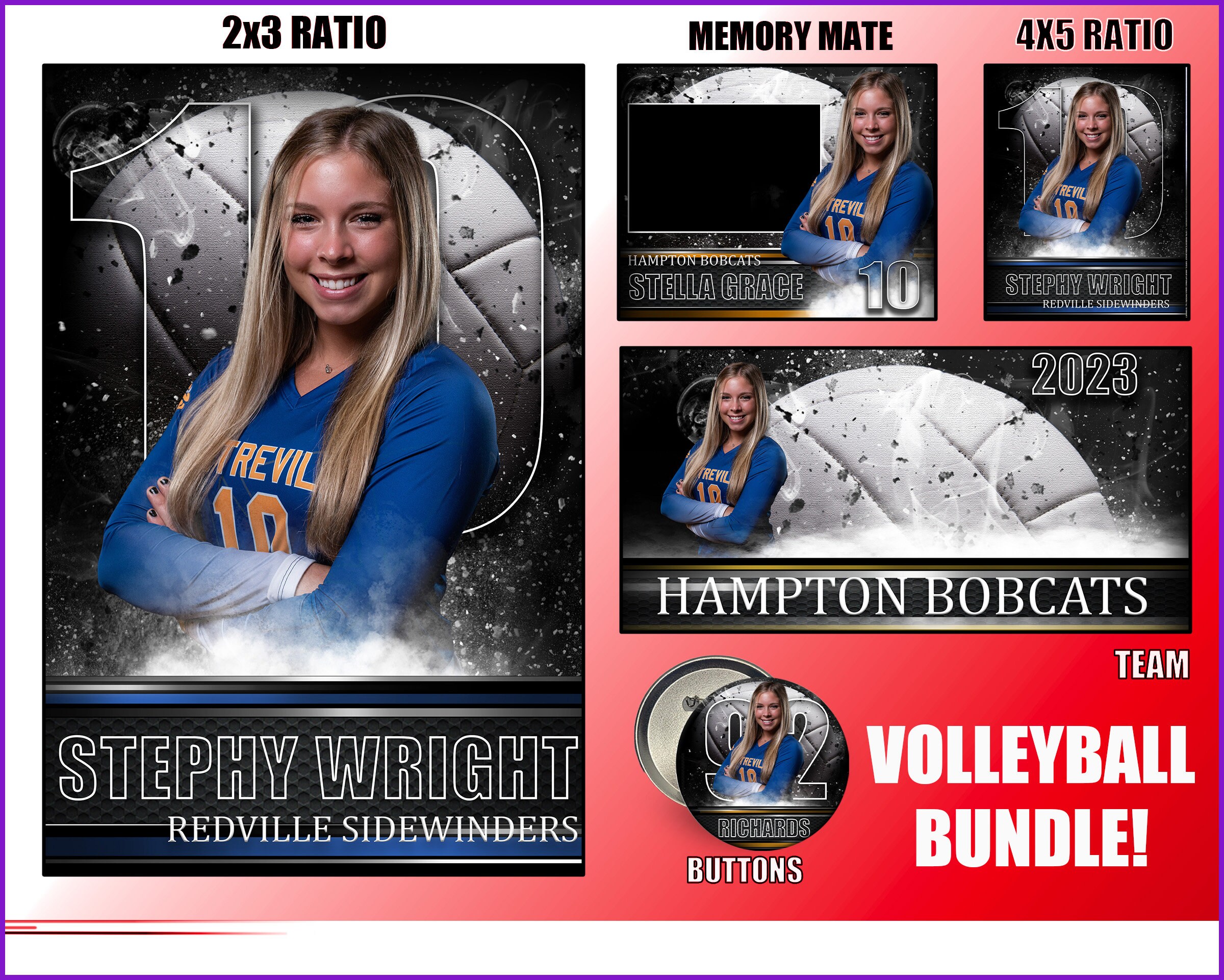 Volleyball Banner Template Bundle Button 2x3 Ratio Wall - Etsy