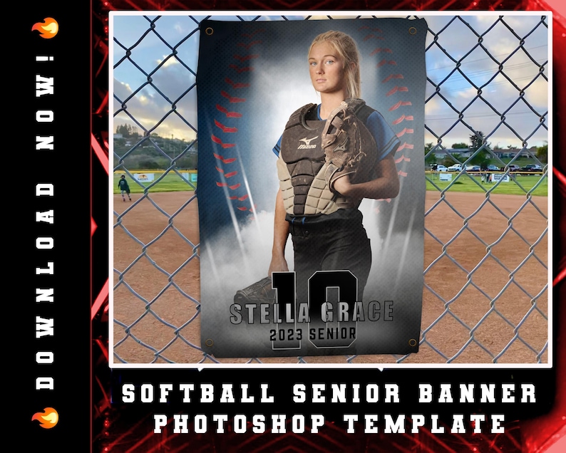 Softball Senior Banner Template – Fully Customizable Photoshop PSD - Etsy