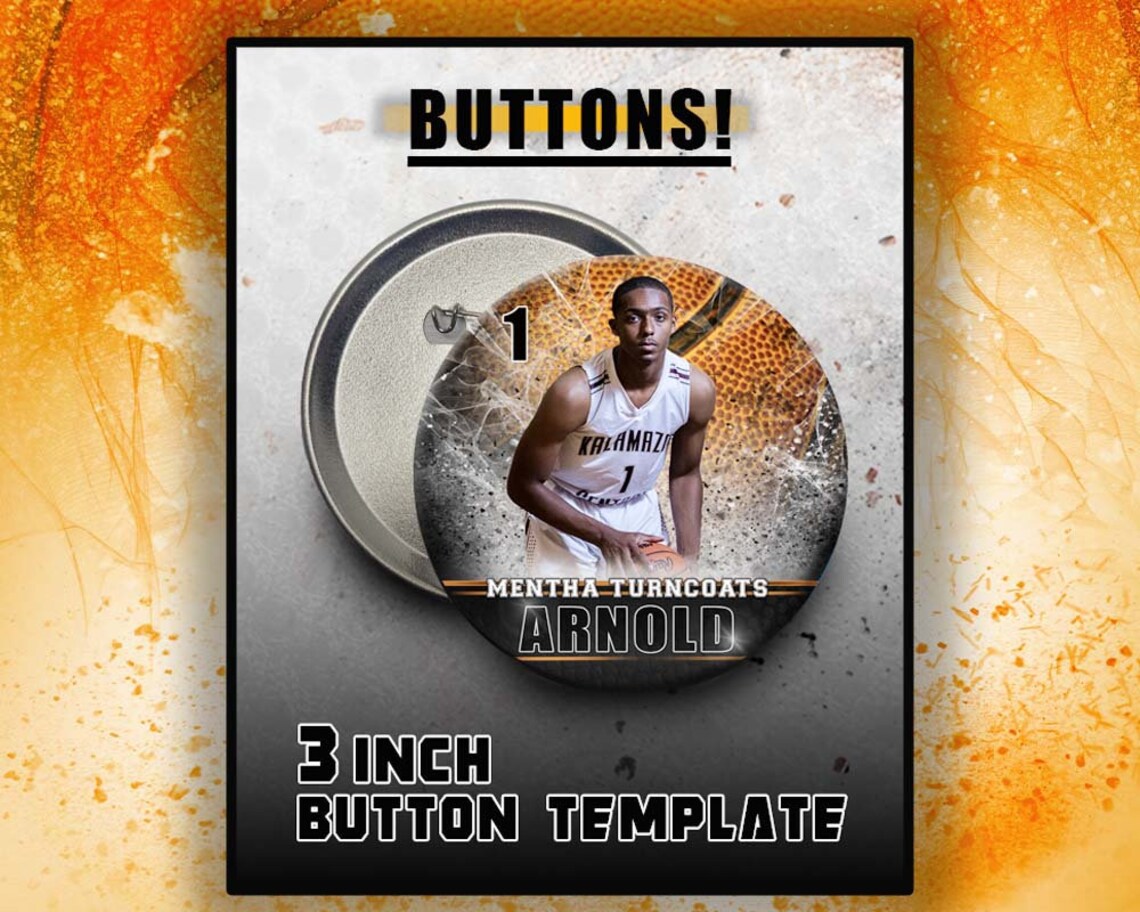Basketball Button Template - Etsy