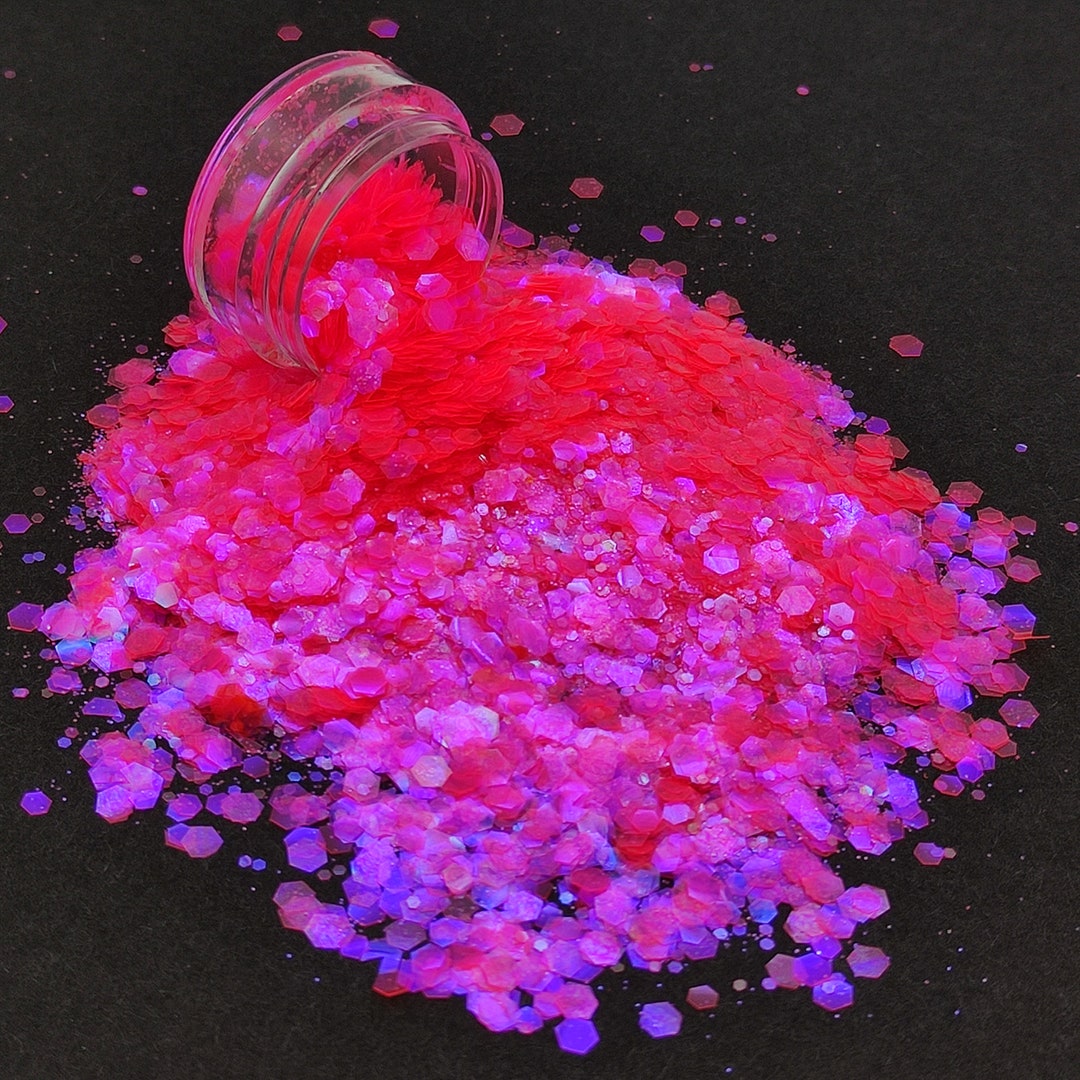 Bright Pink Translucent Glitter Mix, Iridescent Neon Pink Glitter Mix ...