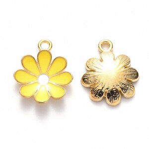 5/10pcs Daisy Flower Charm Jewellery Pendant, Yellow Daisy Enamel Charm ...