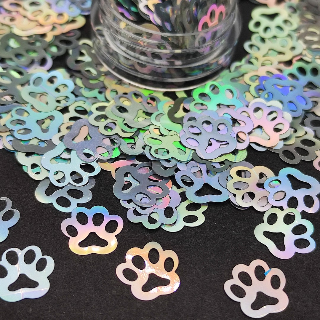 Paw Prints Glitter, Silver Holographic Paw Print Shapes Glitter, Paw ...